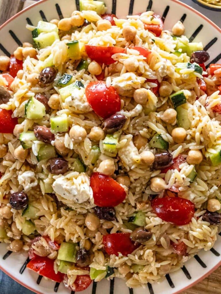 Greek Orzo Salad (With Marinated Chickpeas) - The Plant Based School