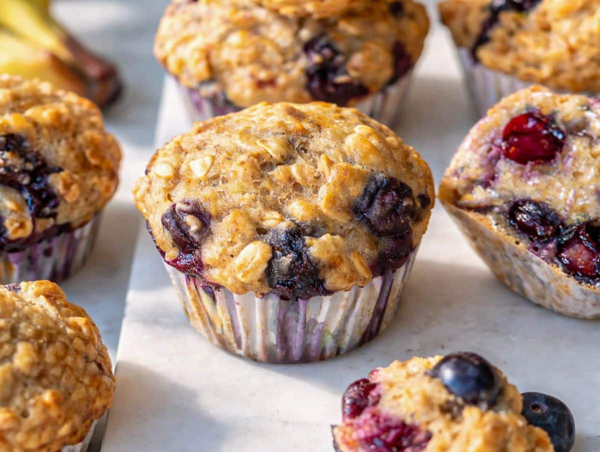 Healthy Blueberry Muffins with Greek Yogurt and Oats - The Plant Based ...