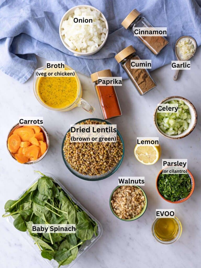 Easy Lentil Soup With Smashed Walnuts - The Plant Based School