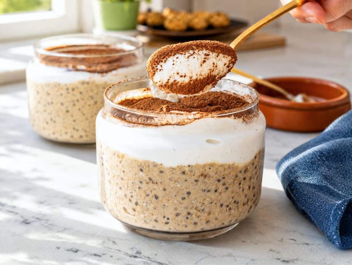 Tiramisu Overnight Oats (Creamy Greek Yogurt Topping) - The Plant Based ...